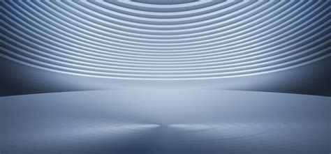메탈릭 실버 질감의 3d 렌더링은 전시회의 미래 공간 배경을 보여줍니다 프리미엄 사진