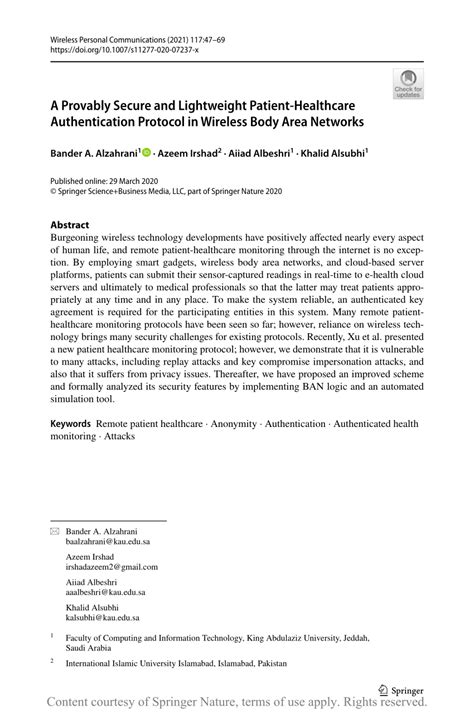 A Provably Secure And Lightweight Patient Healthcare Authentication Protocol In Wireless Body