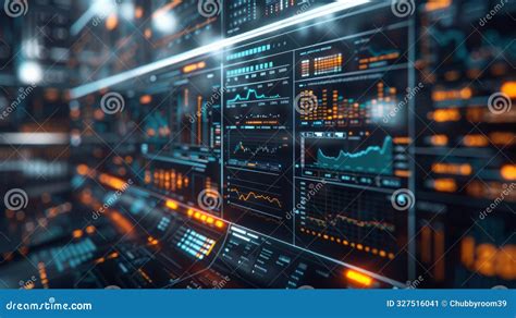 An Advanced Control Room Interface With Multiple Screens Displaying Various Graphs Data