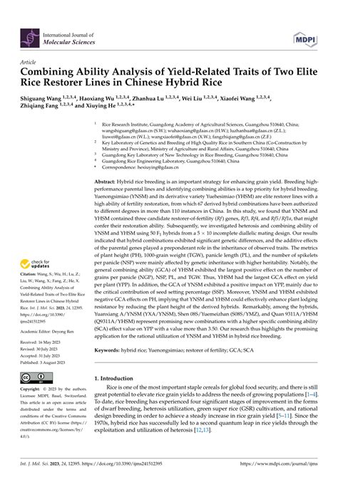 Pdf Combining Ability Analysis Of Yield Related Traits Of Two Elite