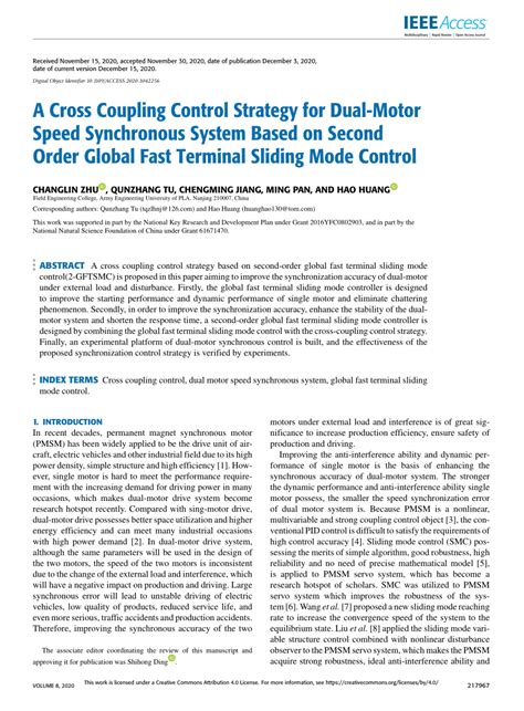 Pdf A Cross Coupling Control Strategy For Dual Motor Speed Synchronous System Based On Second