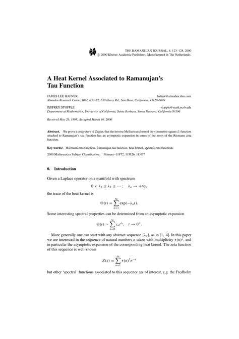 Pdf A Heat Kernel Associated To Ramanujans Tau Function