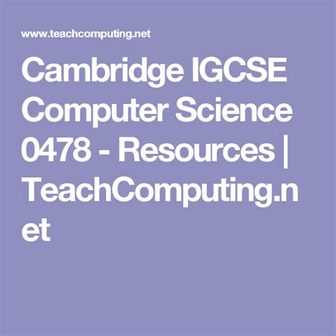 Cambridge Igcse Computer Science 0478 Resources Computer Science