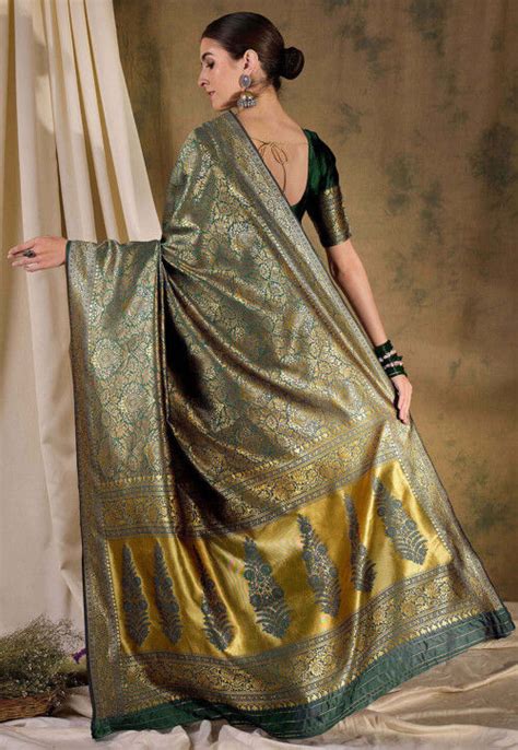 Buy Woven Art Silk Saree In Dark Green Online Sskt1163 Utsav Fashion