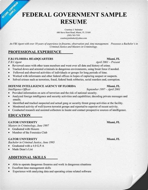 Free Printable Federal Government Resume Template