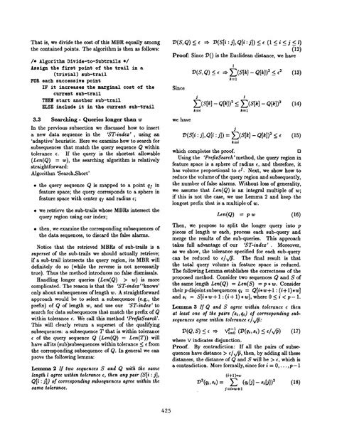 Fast Subsequence Matching In Time Series Databases