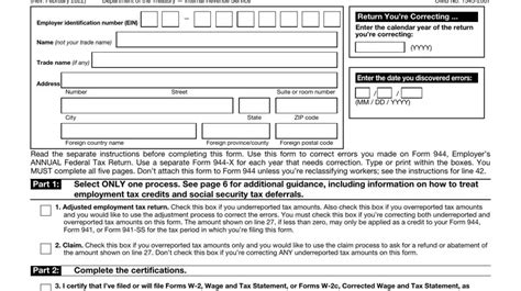 Form 944X Fill Out Printable PDF Forms Online