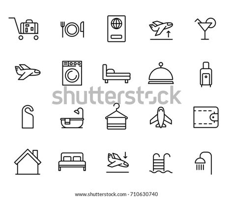 호텔 라인 아이콘의 프리미엄 세트간단한 픽토그램 스톡 벡터로열티 프리 710630740