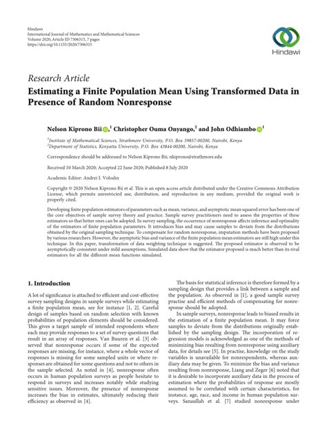 Pdf Estimating A Finite Population Mean Using Transformed Data In