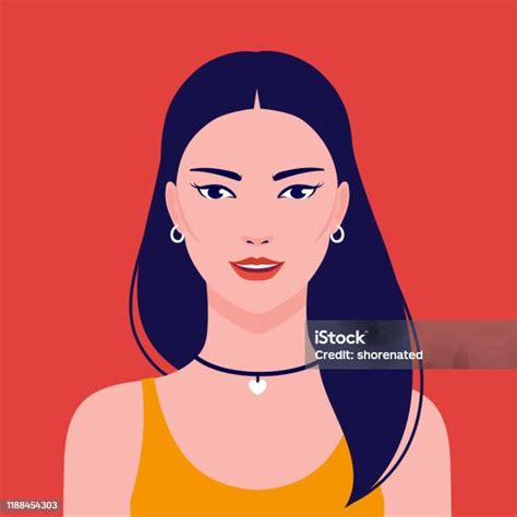 ภาพของหญิงสาวสวยฮิปสเตอร์เอเชียยิ้มภาพประกอบแบนเวกเตอร์ อวตารสาวน่ารักเอเชีย ภาพประกอบสต็อก