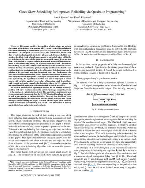 Pdf Clock Skew Scheduling For Improved Reliability Via Quadratic
