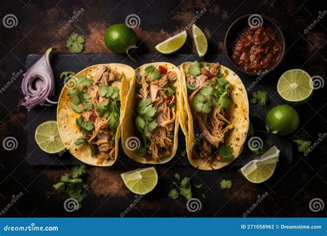 Mexican Pork Carnitas Tacos Illustration Ai Generative Stock