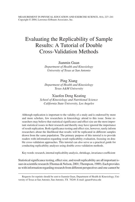 Pdf Evaluating The Replicability Of Sample Results A Tutorial Of Double Cross Validation Methods