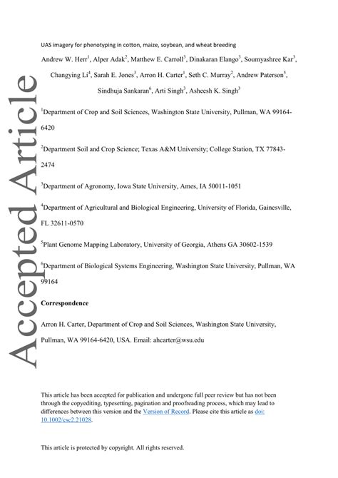 Pdf Uas Imagery For Phenotyping In Cotton Maize Soybean And Wheat Breeding