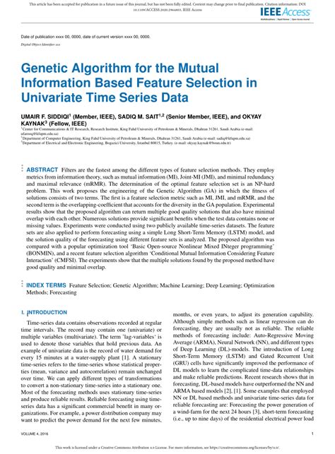 Pdf Genetic Algorithm For The Mutual Information Based Feature