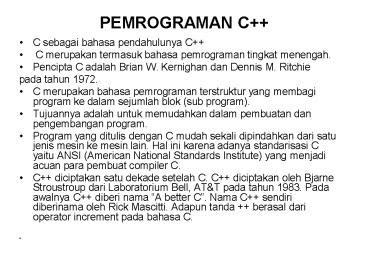 PEMROGRAMAN C Presentation Free To View