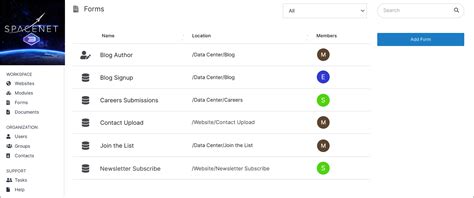 forms content management system documentation