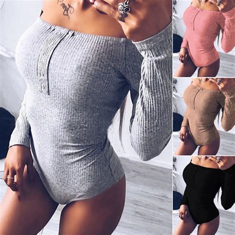 Buy Ladys Sex Lady Bodysuits Off Shoulder Skinny Jumpsuits Long Sleeve