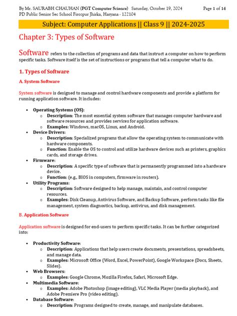 Computer Applications Class 9 Chapter 3 And 4 Cbse Pdf Operating