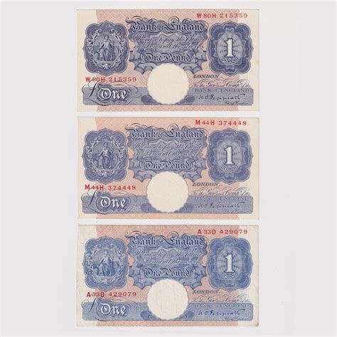 Three Bank Of England Series A Blue One Pound Notes 3 Coins