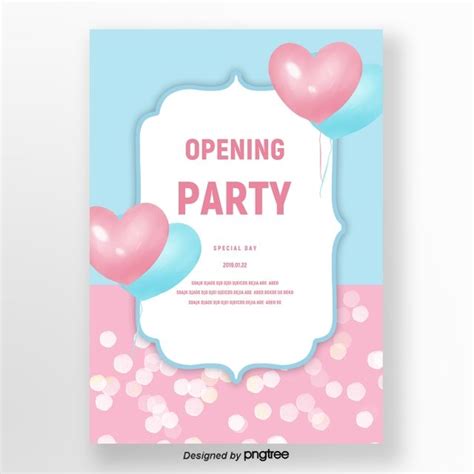 파티 일러스트 포스터를 열기위한 핑크와 라이트 블루 템플릿 Psd 다운로드 디자인 자료 다운로드