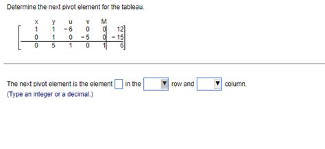 Solved Determine The Next Pivot Element For The Tableau Y U Chegg