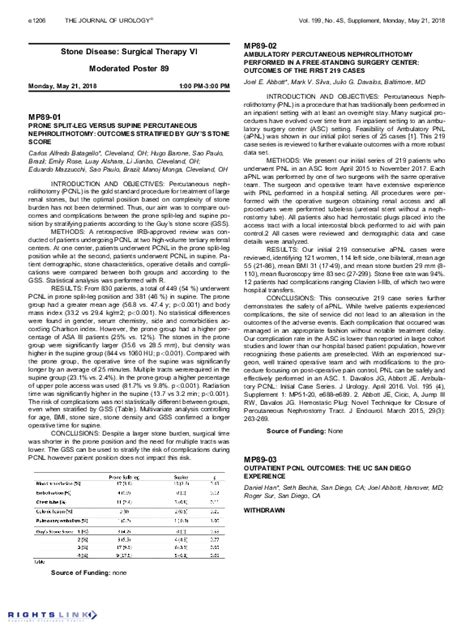 Pdf Mp89 01 Prone Split Leg Versus Supine Percutaneous Nephrolithotomy Outcomes Stratified By