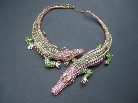 Dramatic Crystal Encrusted Articulated Alligator Choker Necklace 21st C