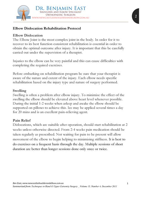 Elbow Rehabilitation Protocol Dislocations Ben East Newcastleshoulderandelbow Com Elbow