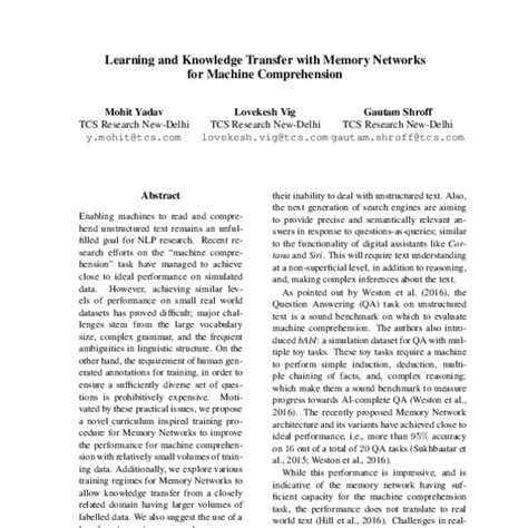 Learning And Knowledge Transfer With Memory Networks For Machine