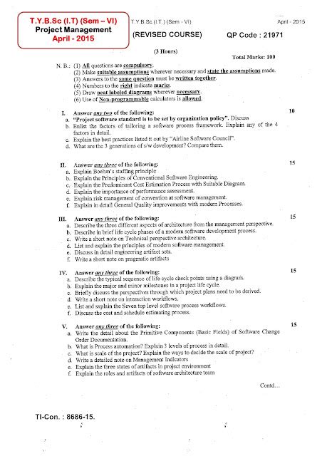 University Of Mumbai T Y B Sc IT Sem VI Project Management Old Question Papers April