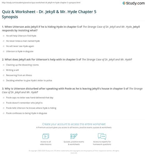 Quiz Worksheet Dr Jekyll Mr Hyde Chapter 5 Synopsis Study Com