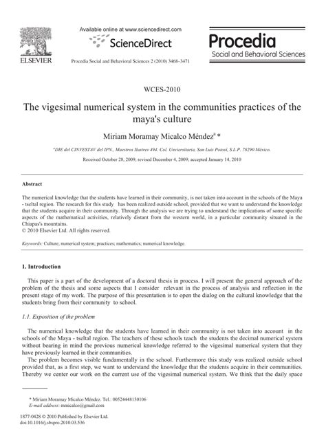Pdf The Vigesimal Numerical System In The Communities Practices Of