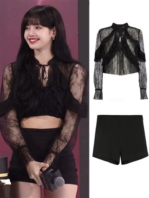Blackpink Lisa Costume Black Sexy Frilled Lace Top Short Lisa Cosplay Costume Party World