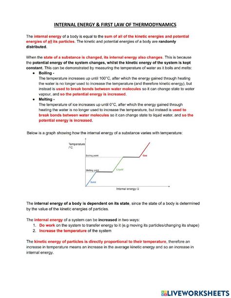 Internal Energy And First Law Of Thermodynamics Worksheet Live