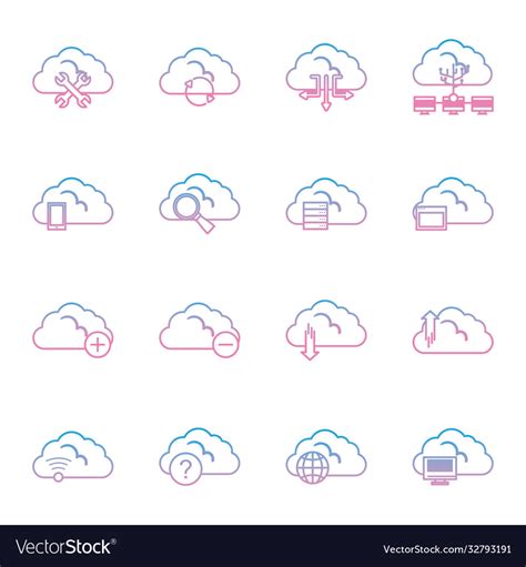 Cloud Computing Gradient Style Icon Set Royalty Free Vector