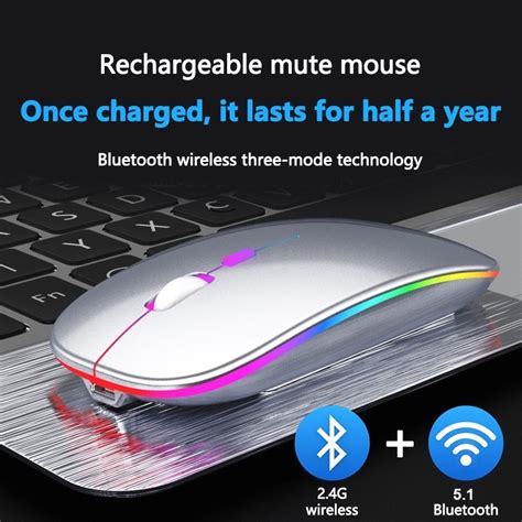 Rechargeable RGB Bluetooth Wireless Mouse 2 4Ghz Receiver Optical Adjustable Wireless Ultra Thin