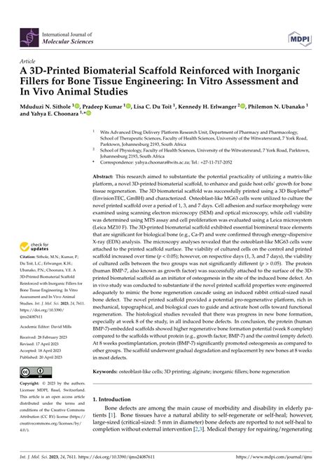 Pdf A 3d Printed Biomaterial Scaffold Reinforced With Inorganic Fillers For Bone Tissue