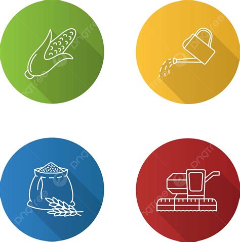 Agriculture Flat Linear Long Shadow Icons Set Web Farming Outline