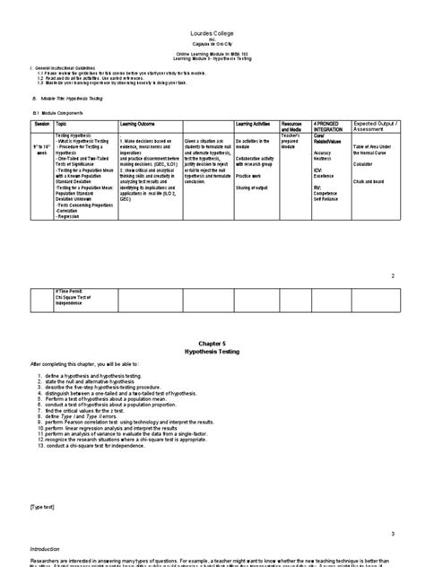 Learning Module 5 Hypothesis Testing With Answer Pdf P Value