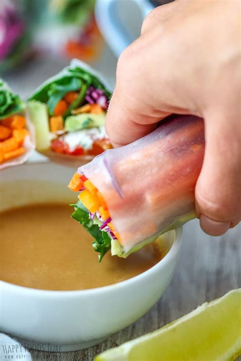 Vegetarian Fresh Spring Rolls With Peanut Sauce Happy Foods Tube
