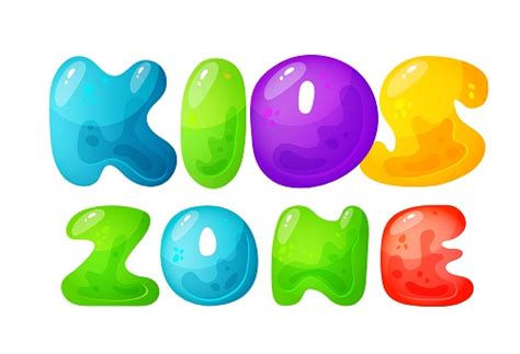 키즈 존 벡터 만화 배너 어린이 놀이방 장식을위한 다채로운 편지 어린이 게임룸 에 대한 표지판 키즈 존 과 파티 룸 게임 교육 재미있는 영역 디자인 벡터 그림입니다 0명에