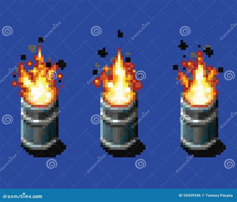 Fire In The Barrel Animation Frames Video Game Asset Pixel Art Vector
