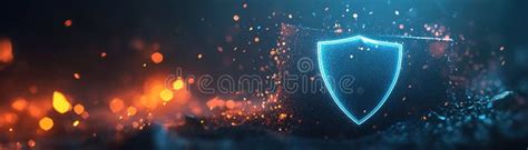 Abstract Digital Shield Glowing In A Dark Environment With Particles And Sparks Flying Around