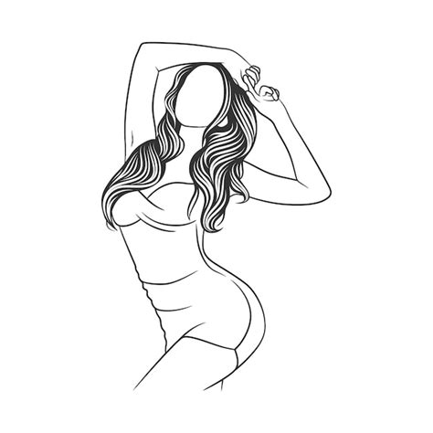 Premium Vector Beautiful Girl In Sexy Pose Black And White Drawing