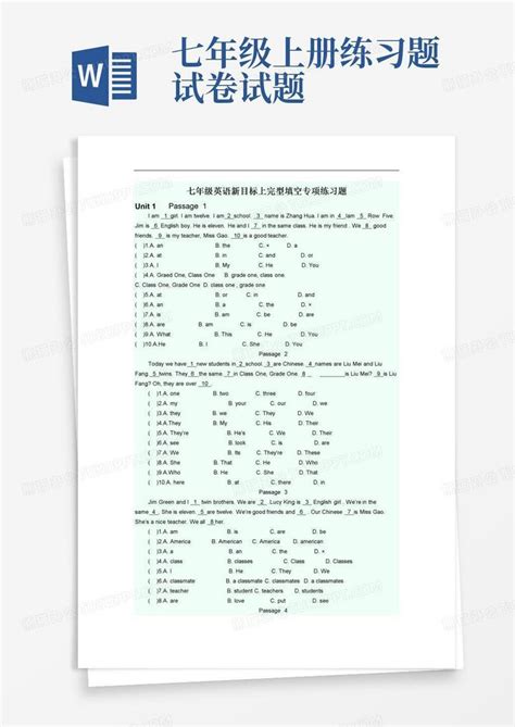 完型填空专项练习题word模板下载 编号qkppkwdn 熊猫办公