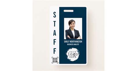 Custom Employee Photo Name Badge Qr Code Barcode Id Badge Zazzle