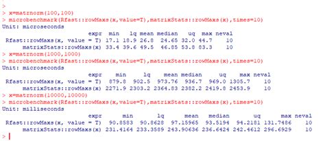 R Rcpp Rowmaxs Vs Matrixstats Rowmaxs Stack Overflow