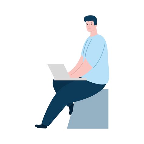 Man Using Face Mask With Laptop Isolated Icon Vector Art At Vecteezy