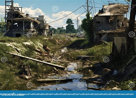 Destroyed Houses And Infrastructure Consequences Of War Abandoned